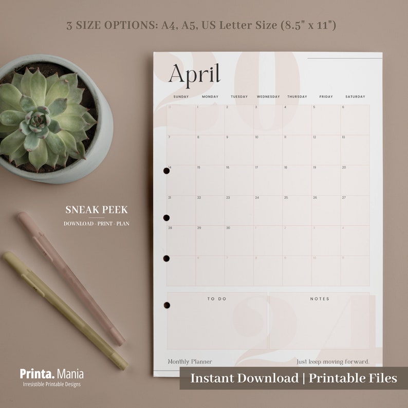 2024 Monthly Planner Printable 2024 Dated Calendar A4, A5, Letter ...