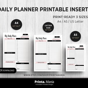 Daily Planner Printable A4, A5, US Letter Business Planner, Daily ...