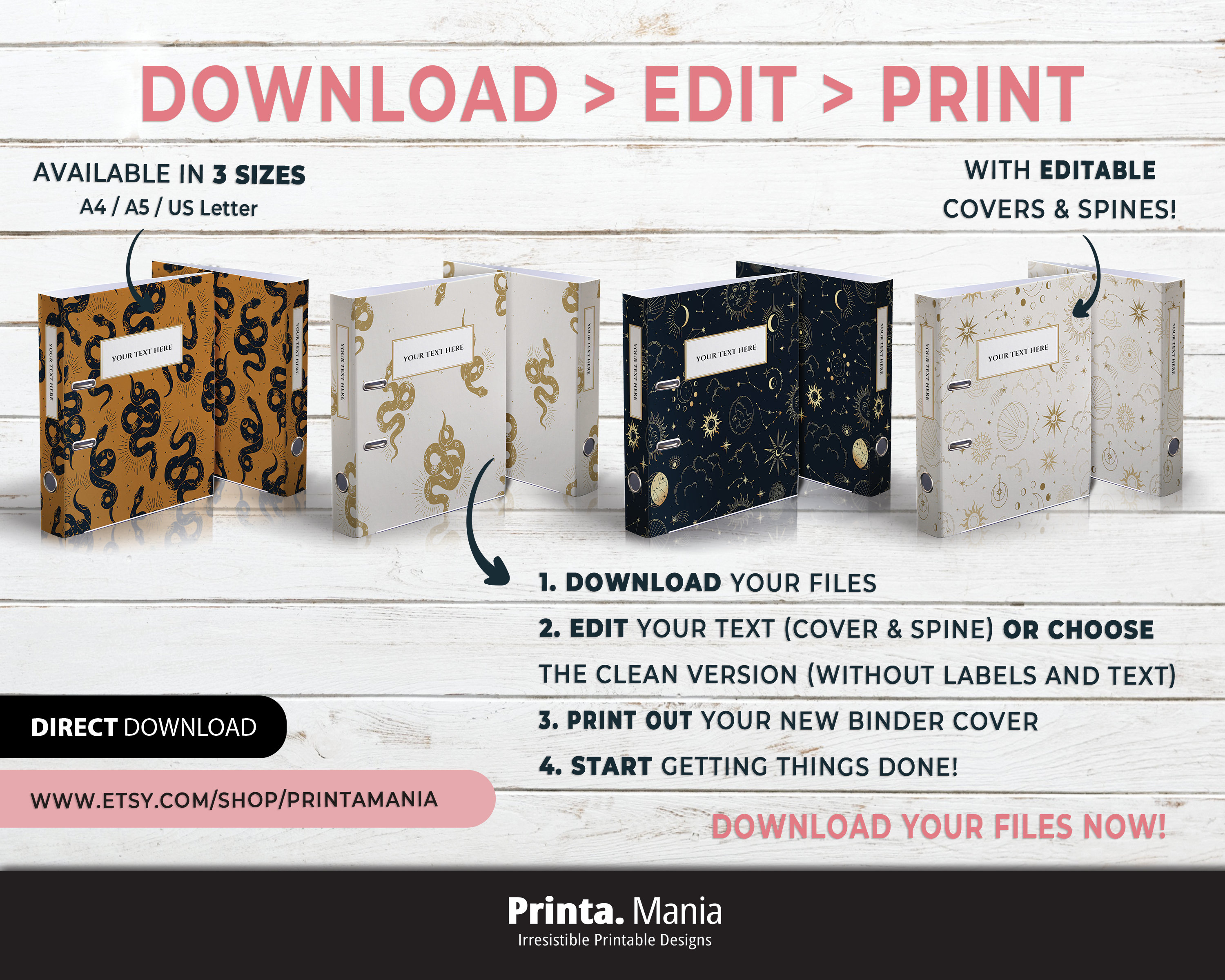 Personalized Printable Binder Covers & Spines Editable Covers Spines 4 ...