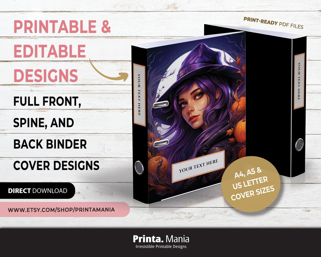 Halloween Witch Printable Binder Editable Cover & Spines 3 Sizes, 5 ...