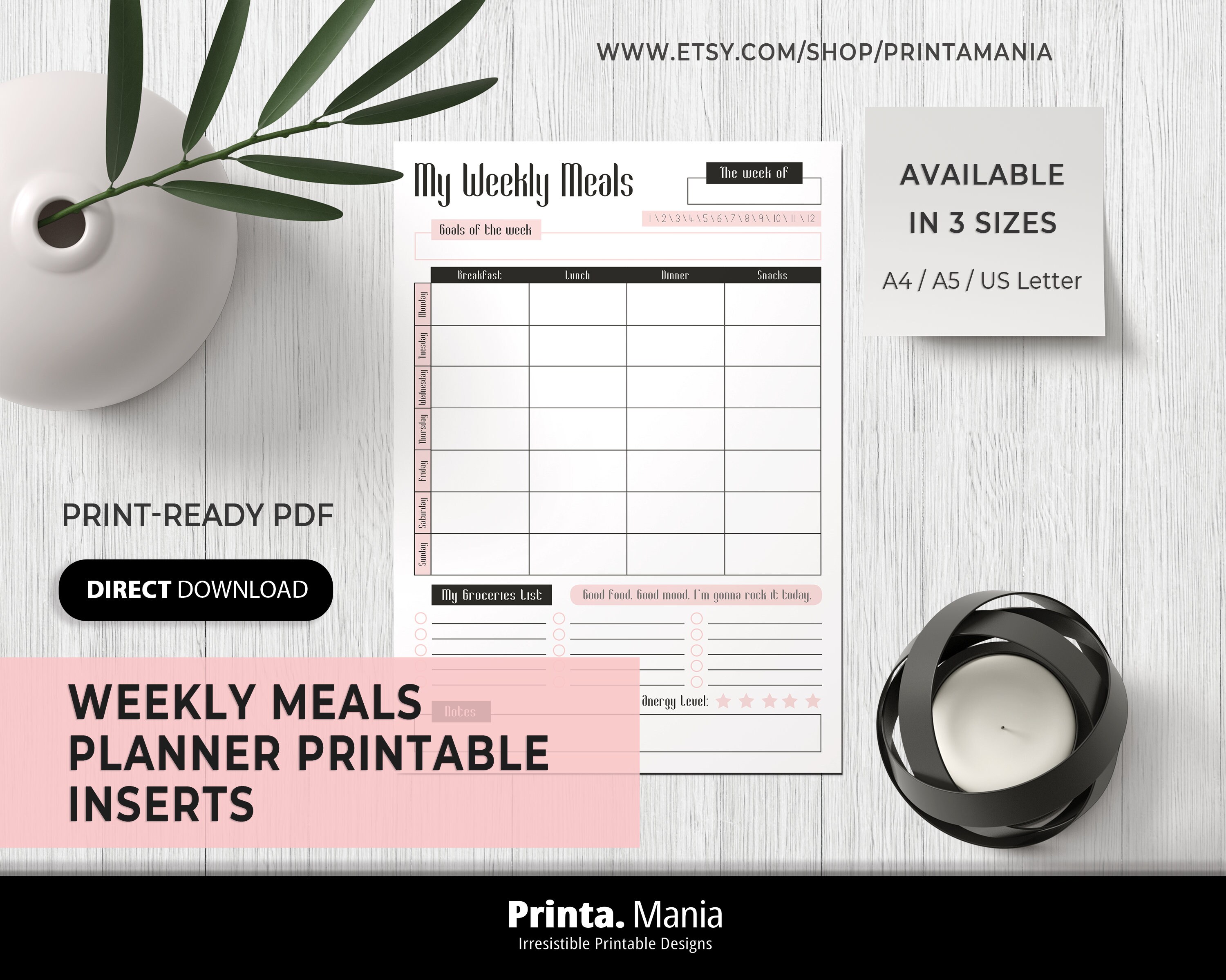 Meal Planner Printable A4, A5, US Letter Weekly Meal Planner, Diet ...