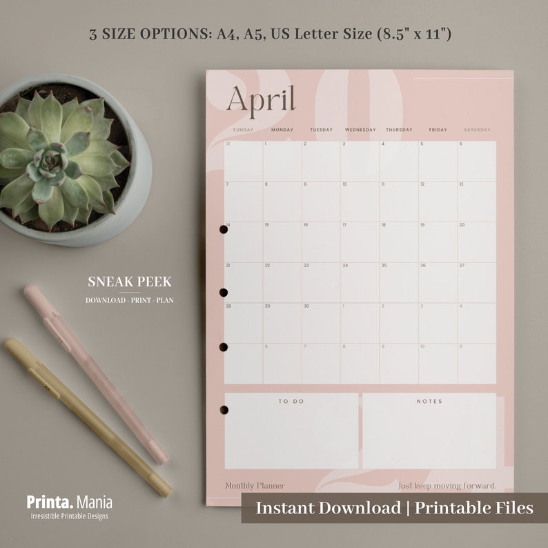 2024 Monthly Planner Printable 2024 Dated Calendar A4, A5, Letter ...