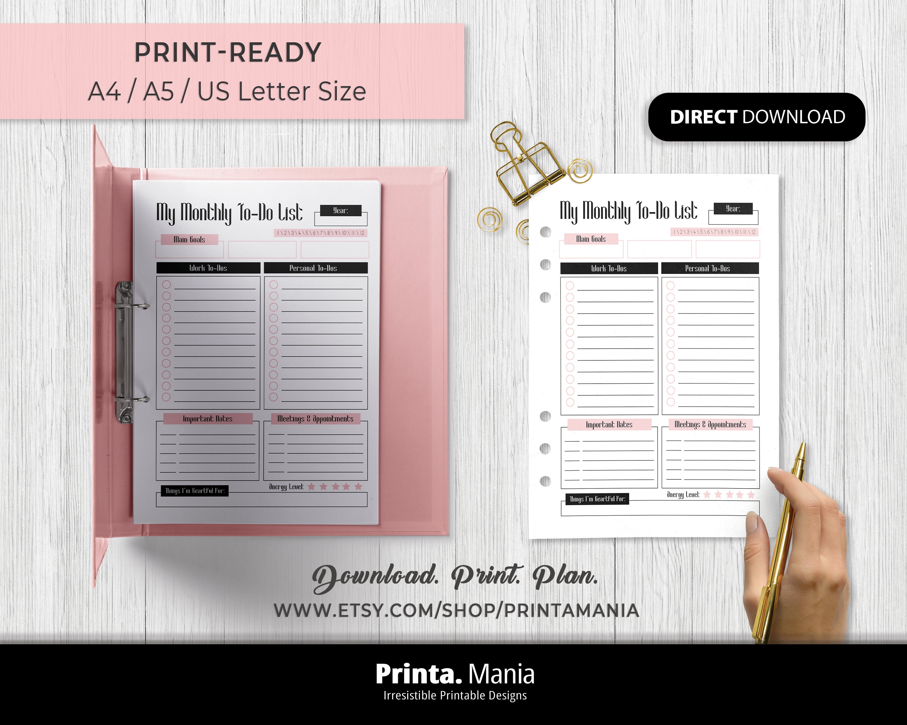 Monthly Planner Printable A4 A5 US Letter Business - Etsy