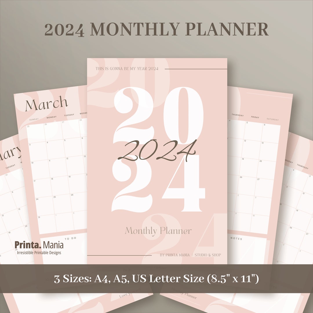 2024 Monthly Planner Printable 2024 Dated Calendar A4, A5, Letter ...