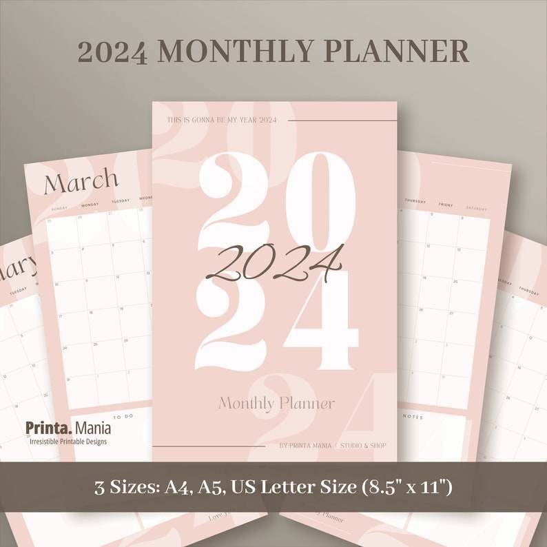 2024 Monthly Planner Printable 2024 Dated Calendar A4, A5, Letter ...