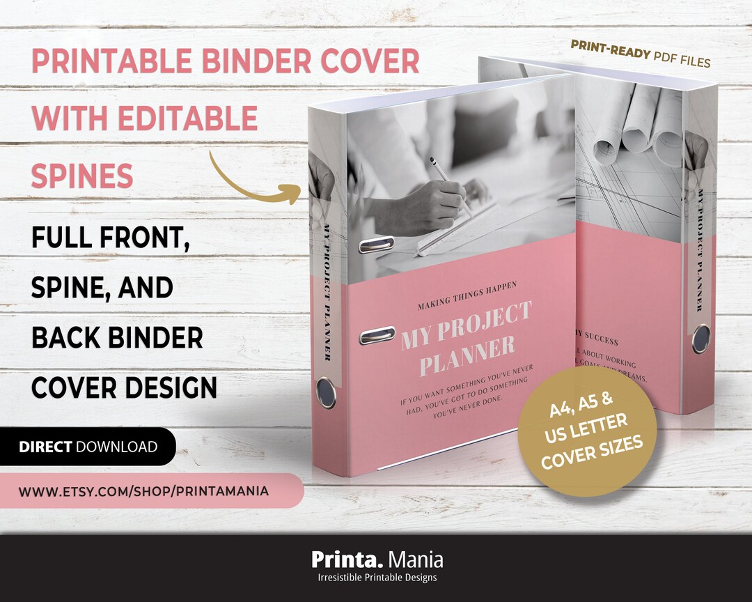 Project Binder Printable Cover | Project Planner Cover | 3 Sizes, 5 ...