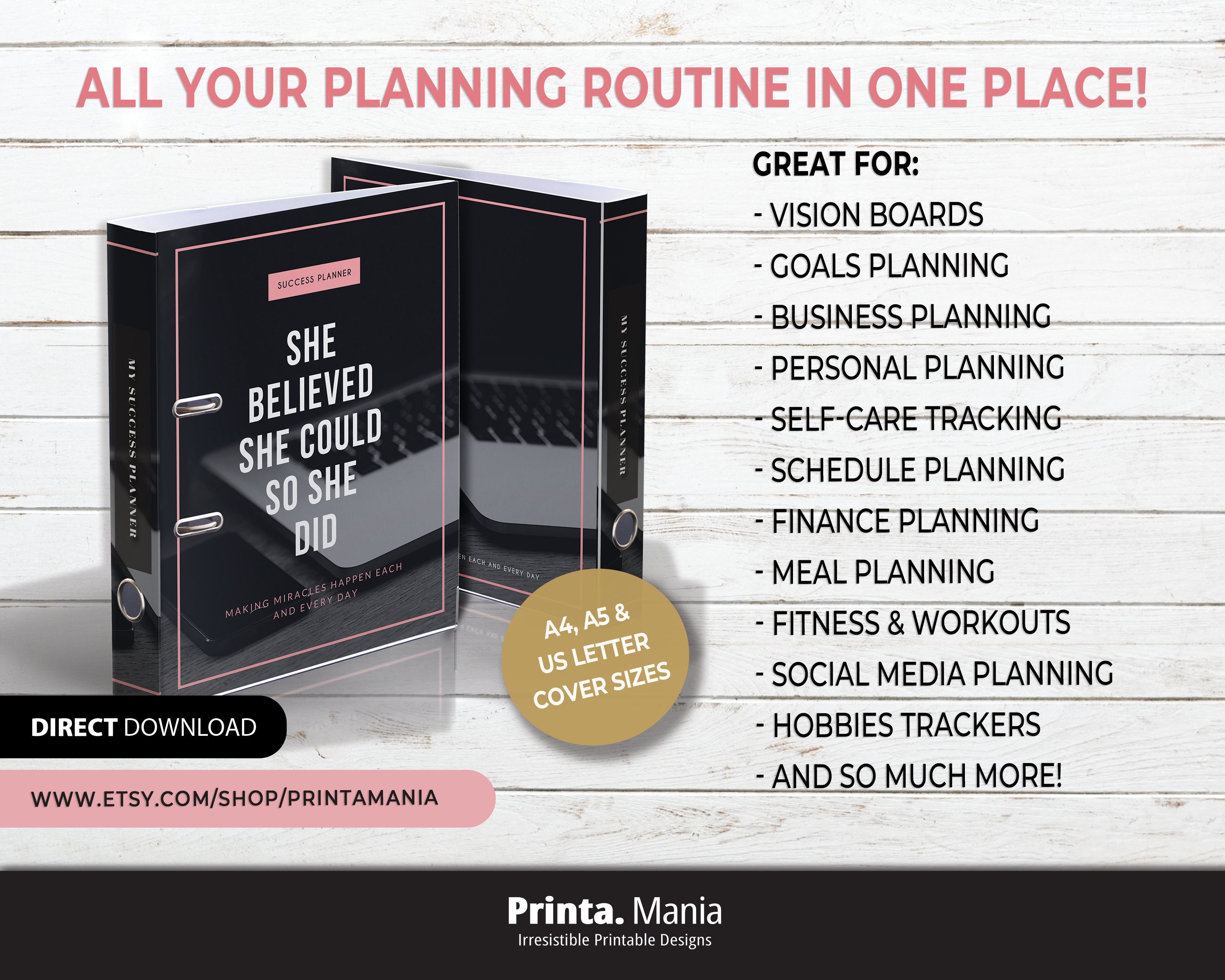Success Binder Printable Cover Productivity Planner Cover 3 Sizes, 5 ...