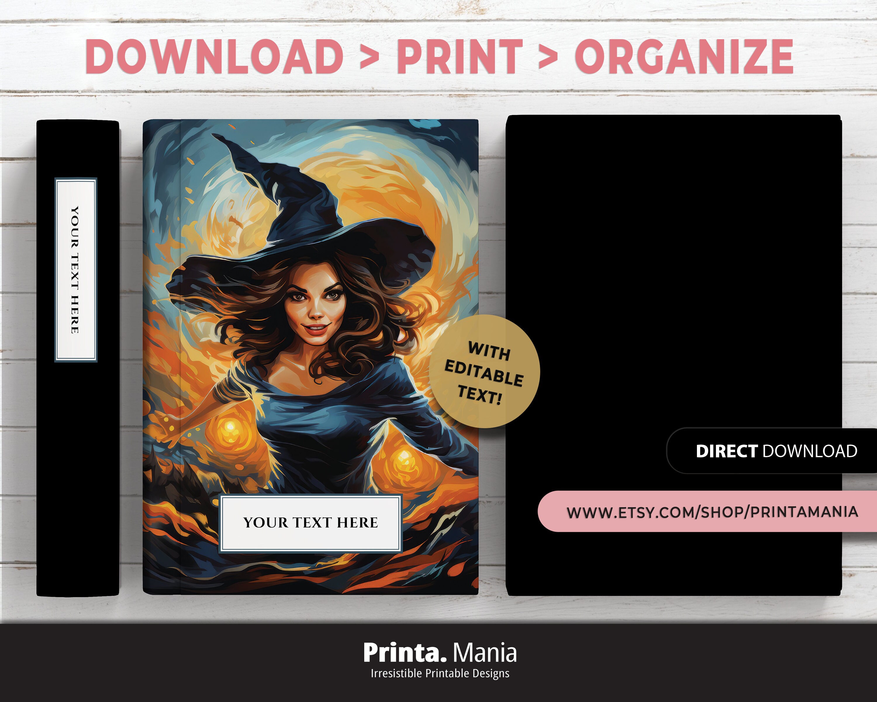 Halloween Witch Printable Binder Editable Cover & Spines 3 Sizes, 5 ...