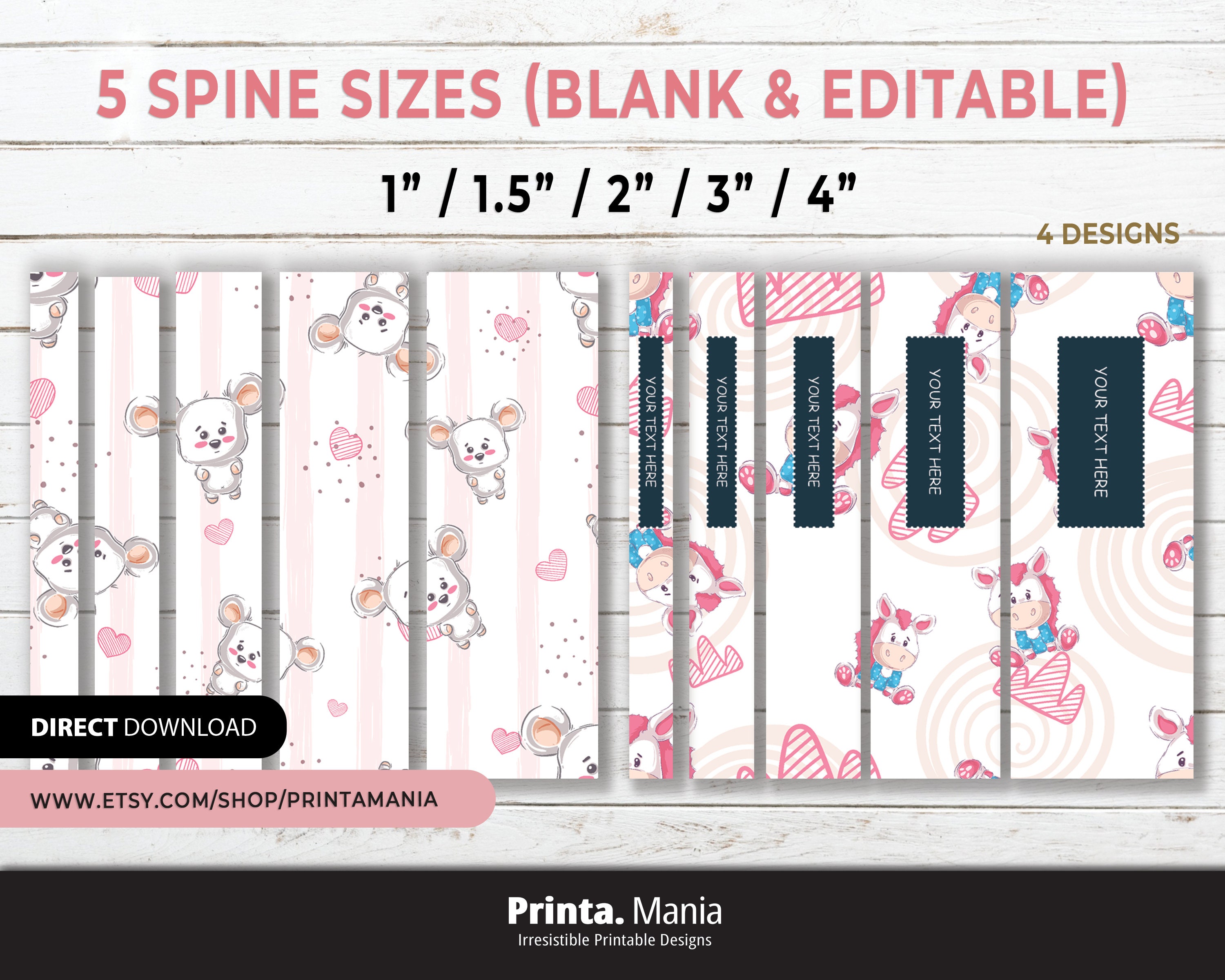 Cute Animals Binder Covers | Printable, Editable Spines (digital ...