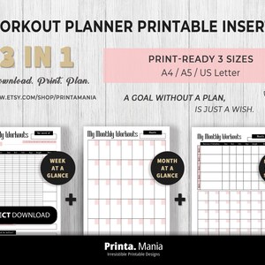 Workout Planner Printable | A4, A5, US Letter | Fitness Planner, Weekly ...