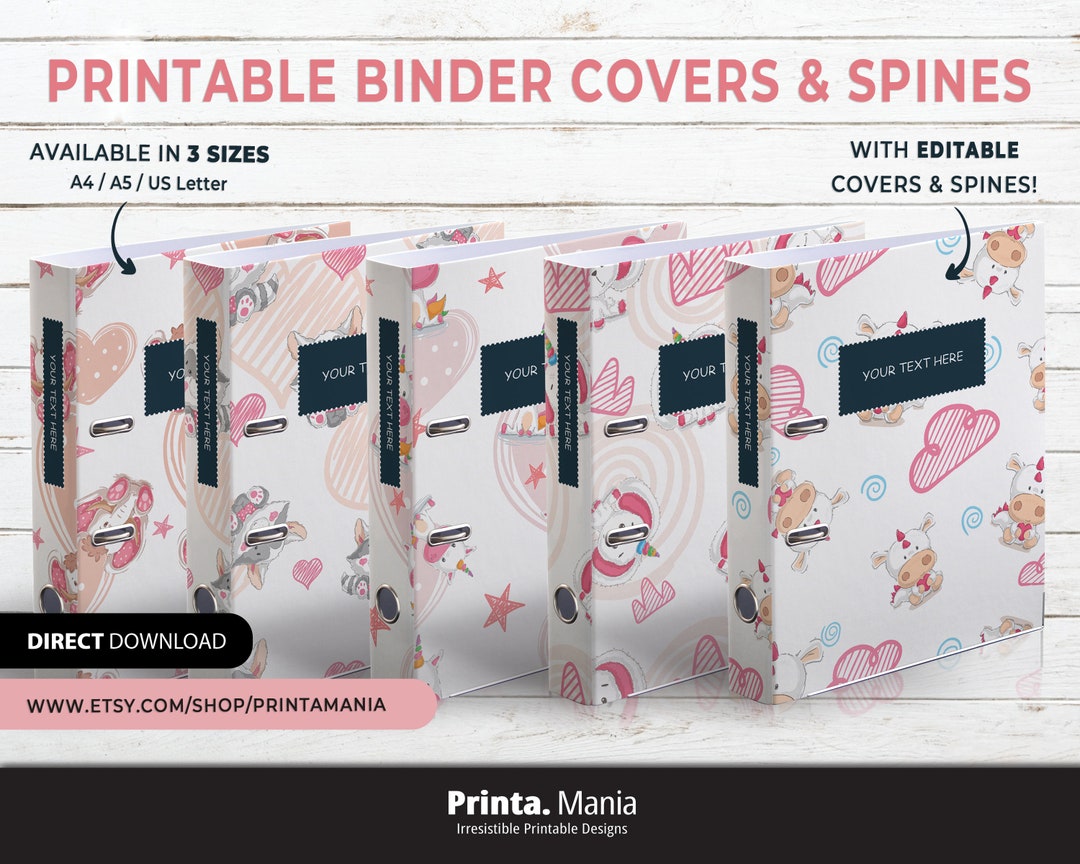 Cute Animals Binder Covers and Spines | Editable Printable (digital ...
