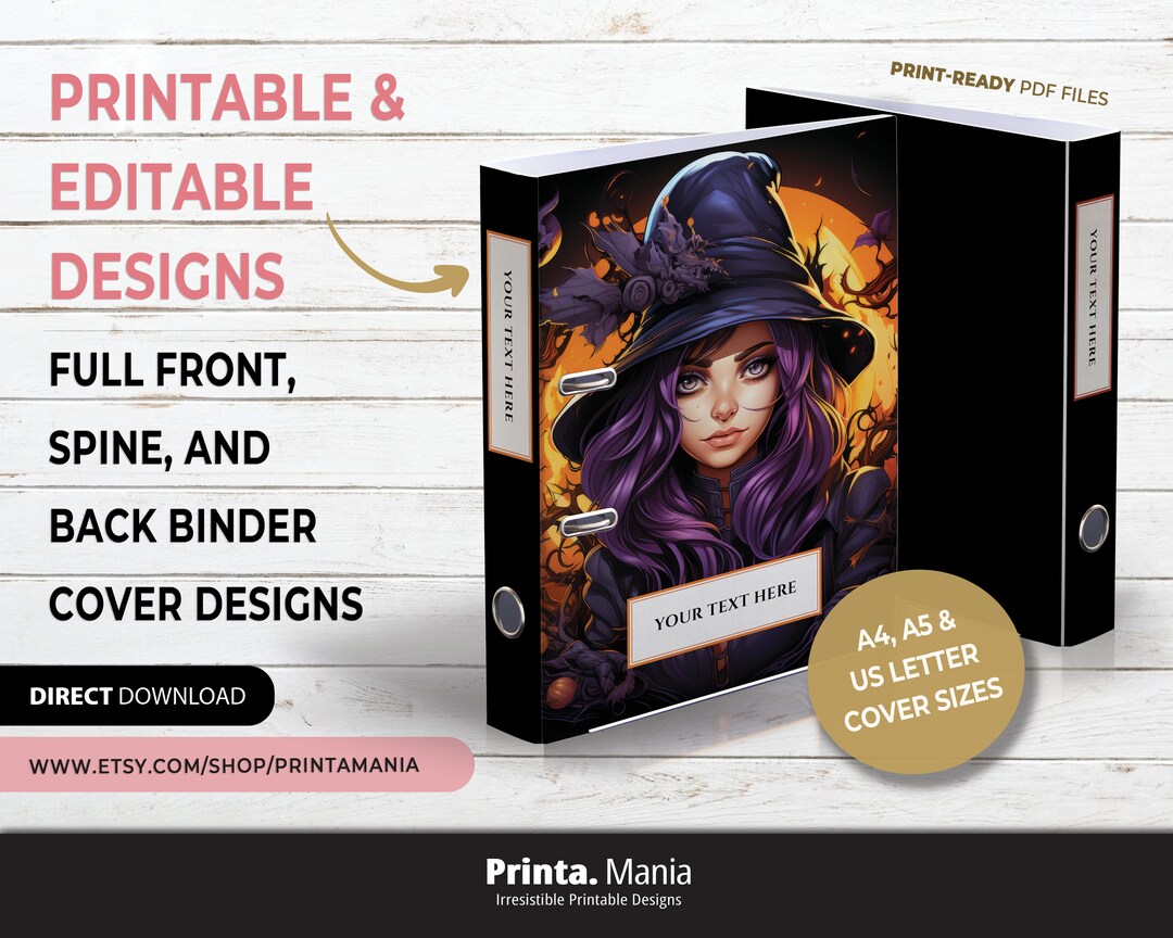 Halloween Witch Printable Binder Editable Cover & Spines 3 Sizes, 5 ...
