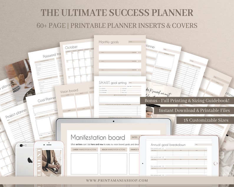 Success Planner Printable Bundle With 60+ Inserts, 18 Sizes, Project ...