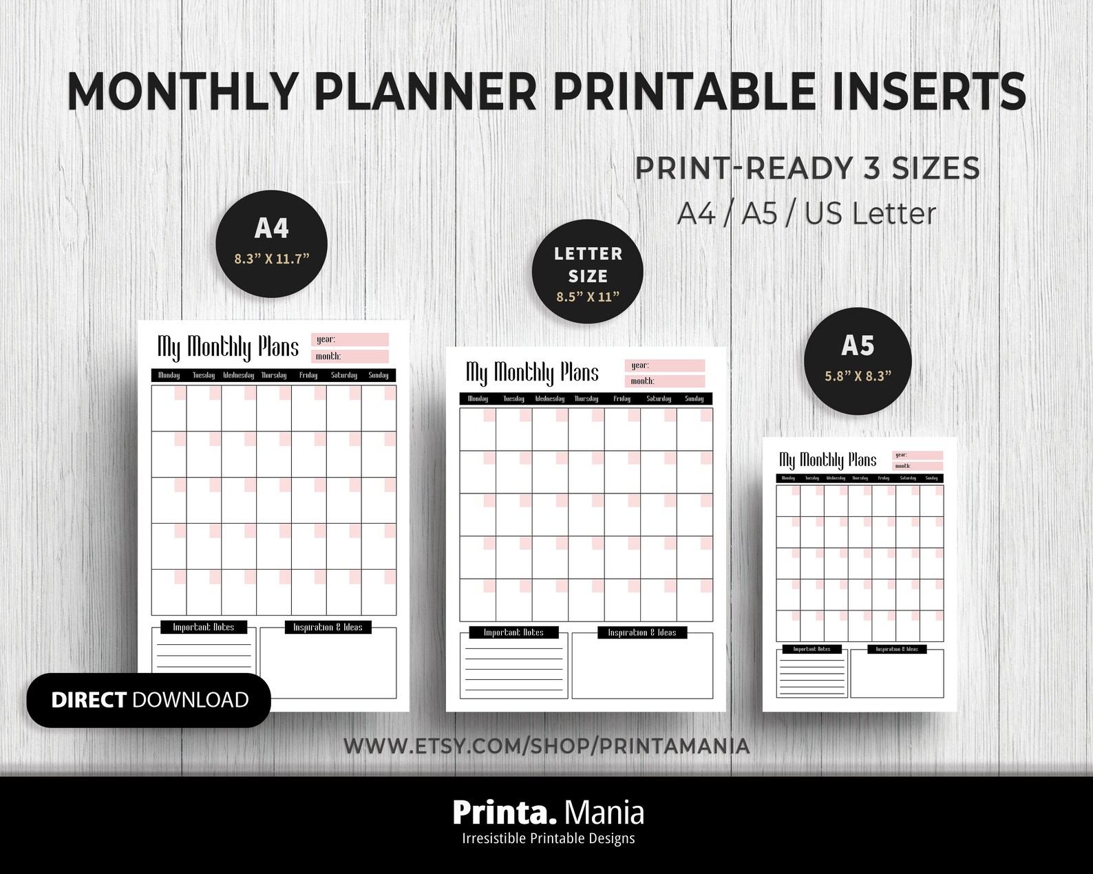 Monthly Planner Printable A4 A5 US Letter Business - Etsy