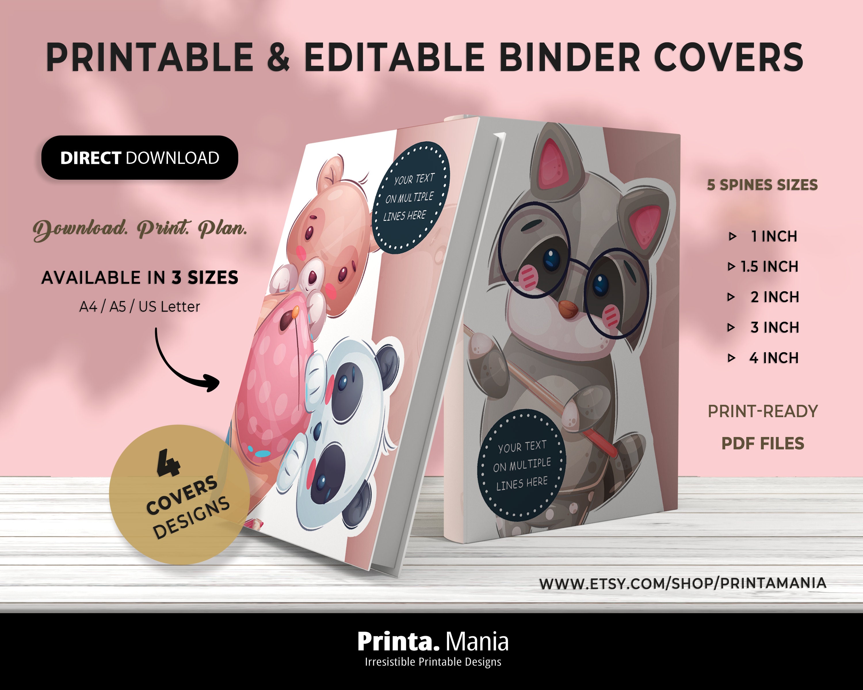 Printable Binder Covers | Cute Animals, Editable Spines (digital ...