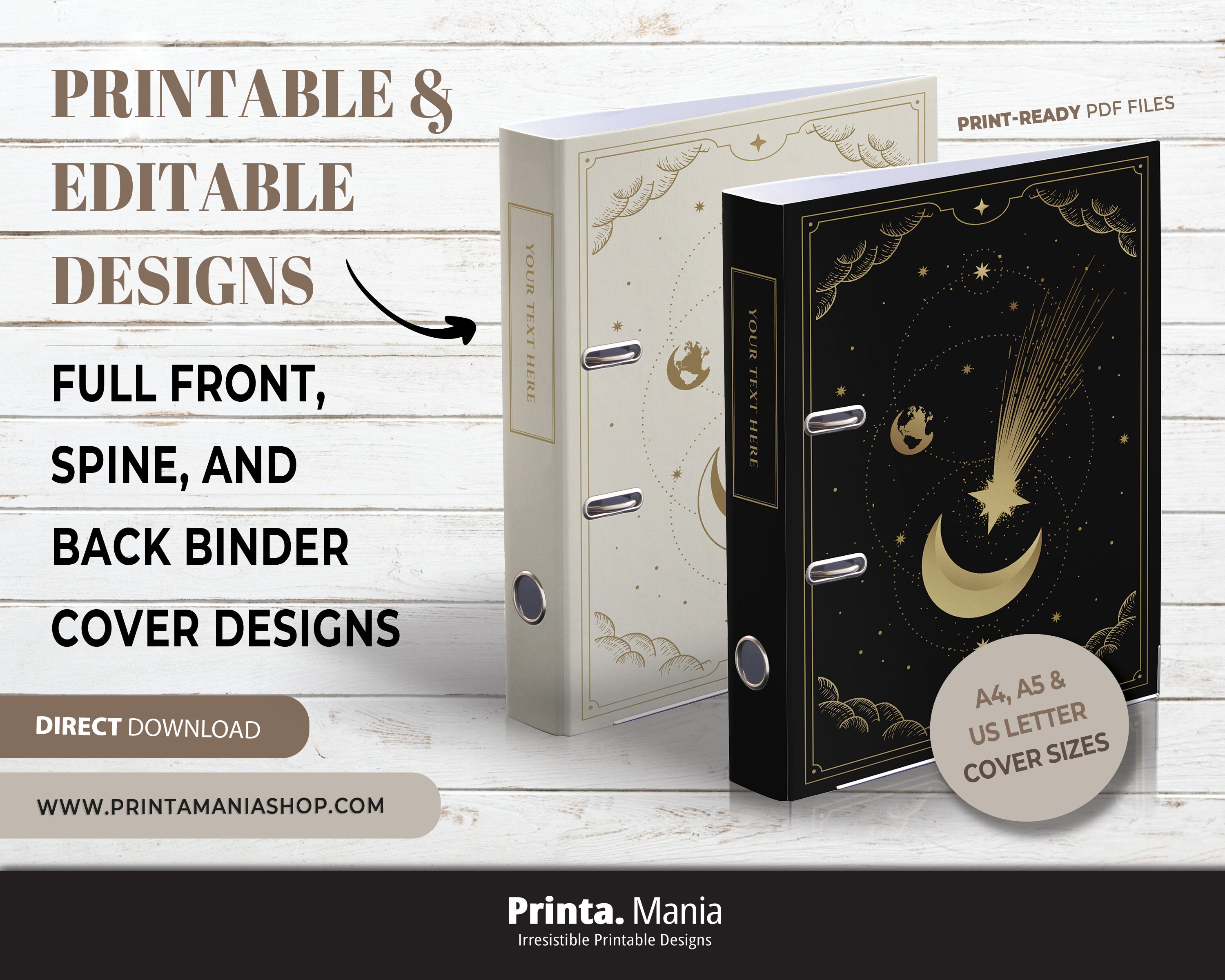 Celestial Binder Cover: Earth, Moon, Stars - Editable Spines (PDF ...