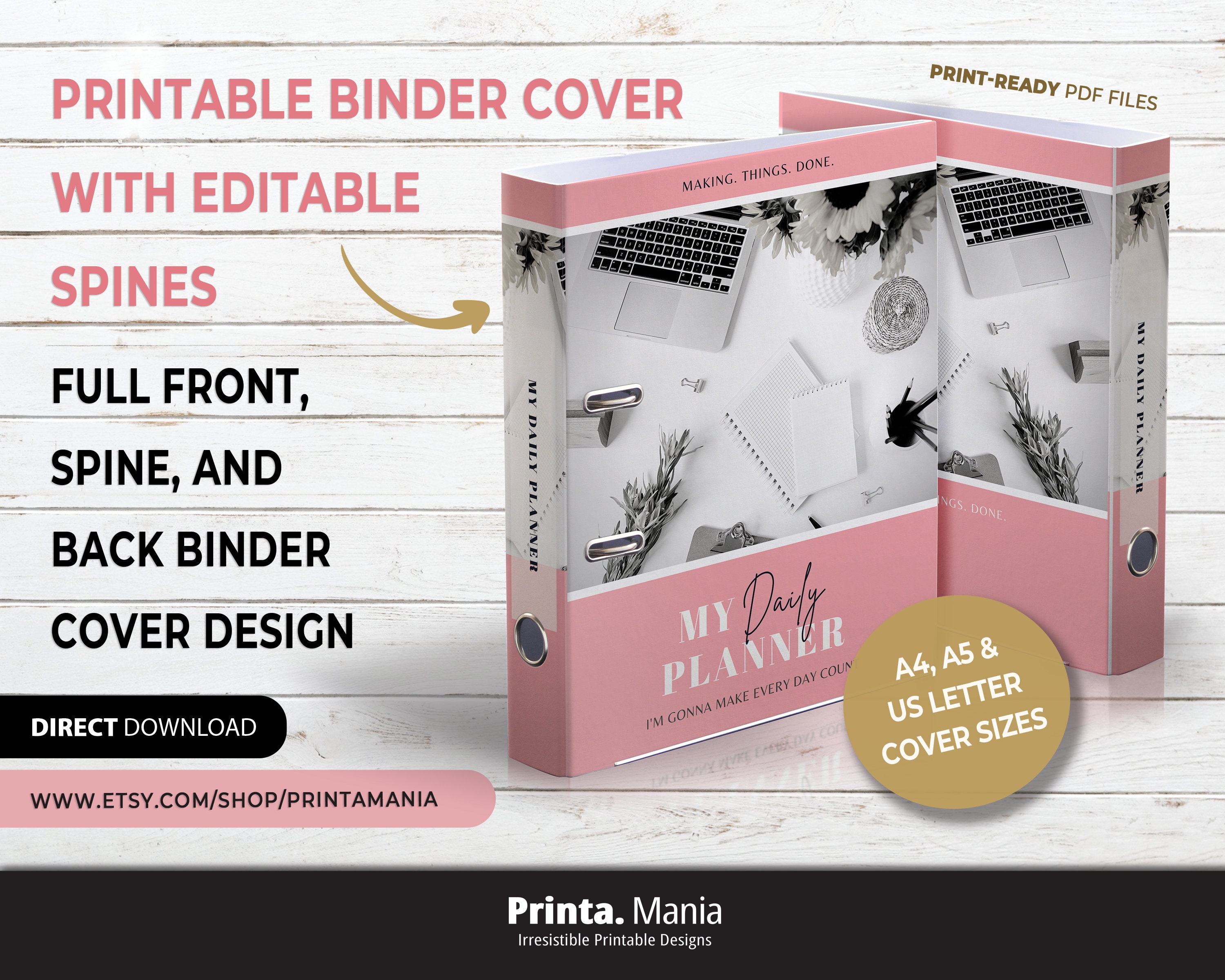 Daily Binder Printable Cover Daily Planner Cover 3 Sizes, 5 Editable ...