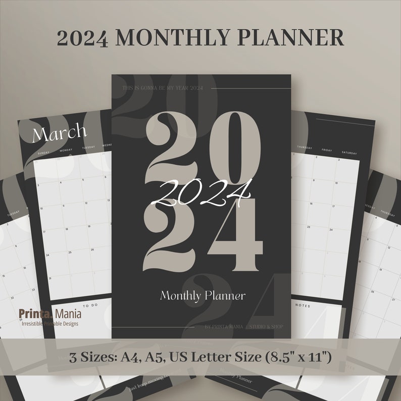 2024 Monthly Planner Printable 2024 Dated Calendar A4, A5, Letter ...
