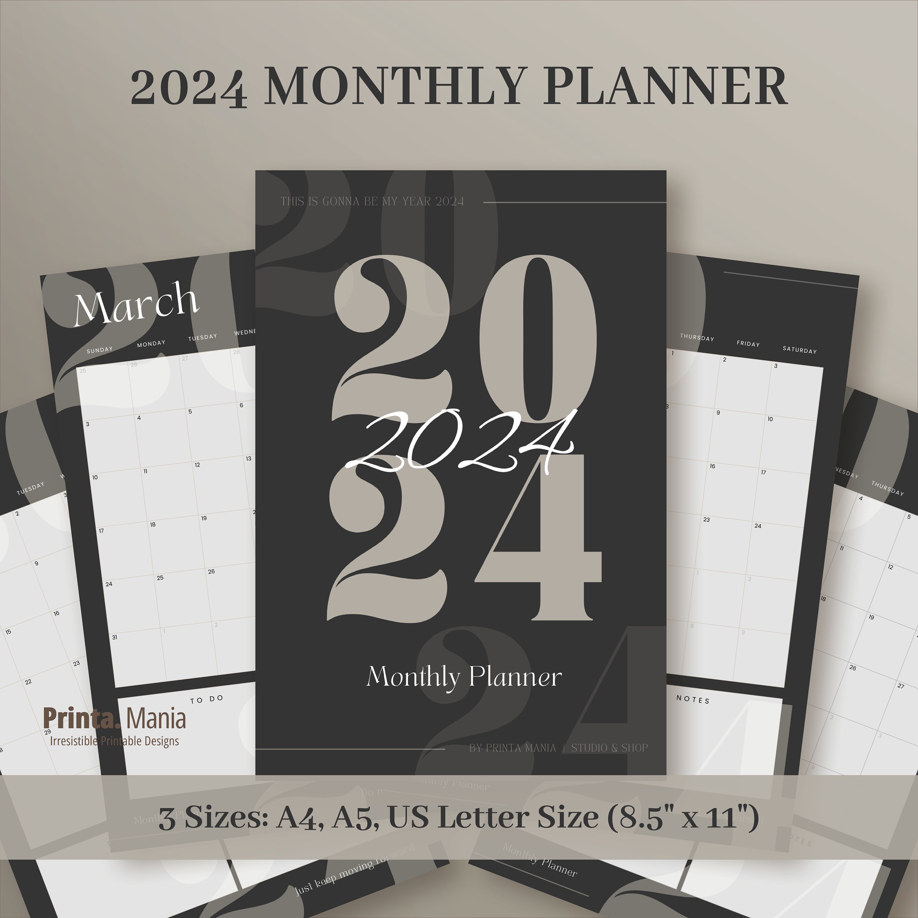 2024 Monthly Planner Printable 2024 Dated Calendar A4, A5, Letter ...