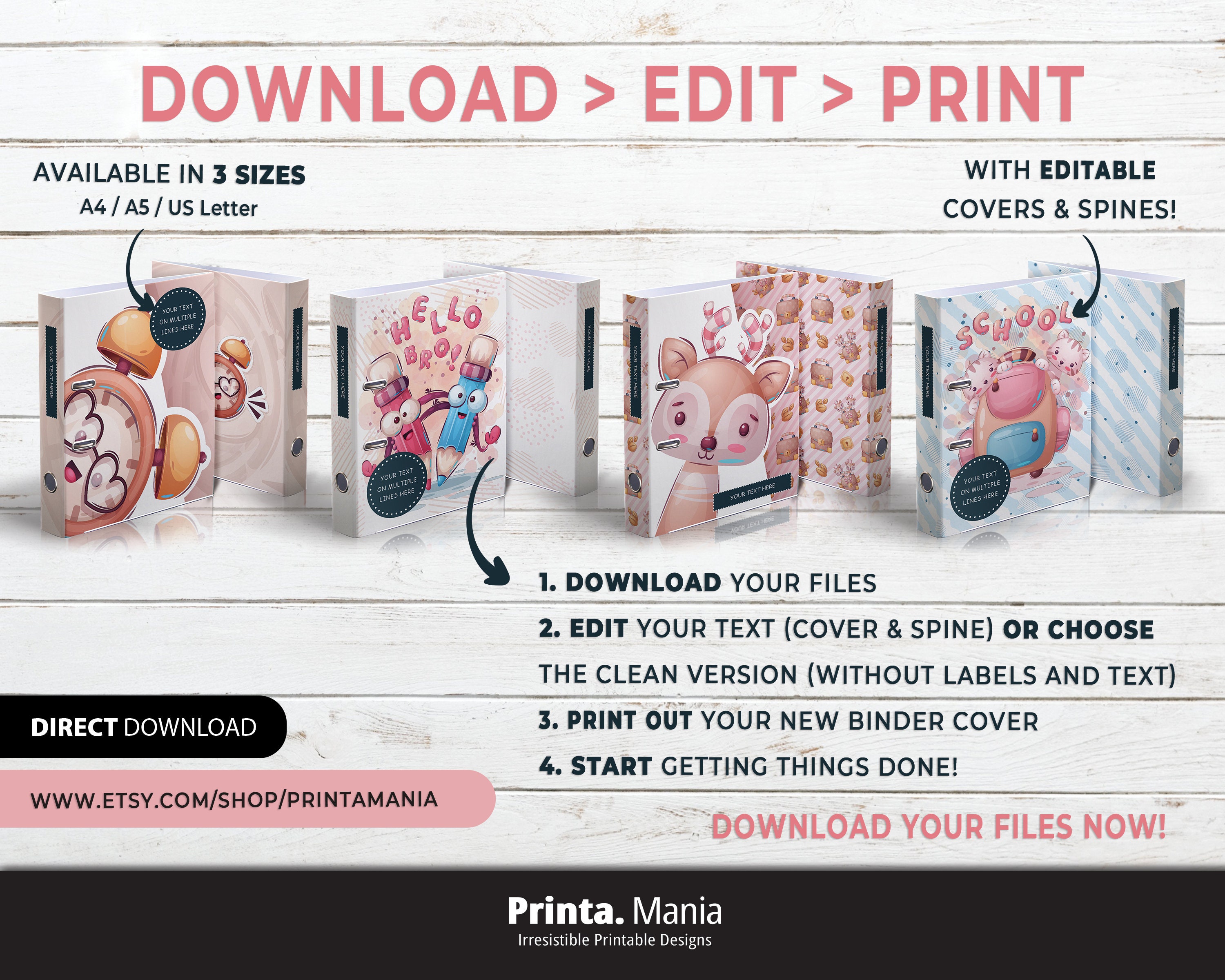 Personalized Printable Binder Covers & Spines | Editable Covers ...