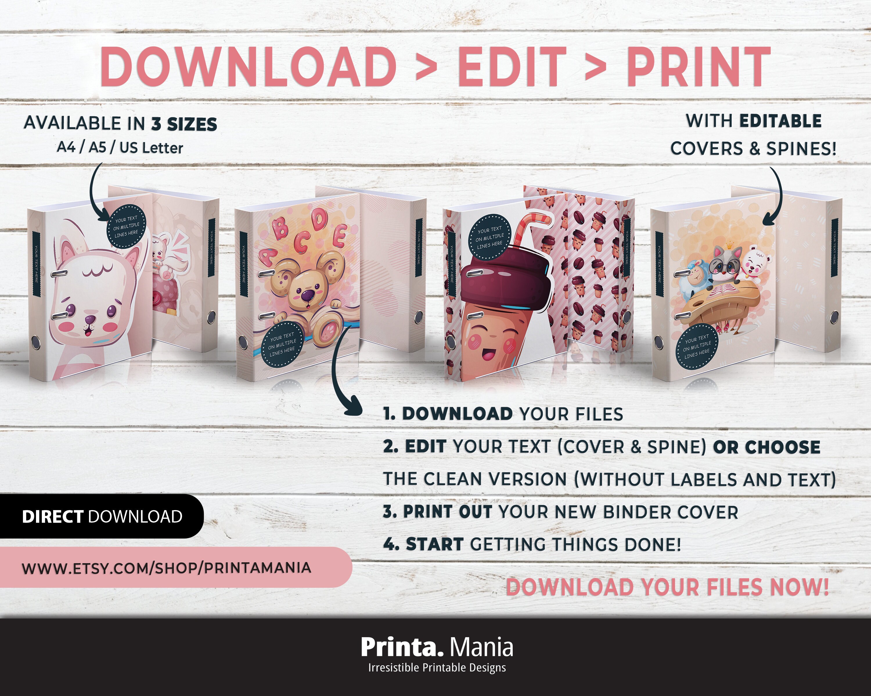 Personalized Printable Binder Covers & Spines | Editable Covers ...