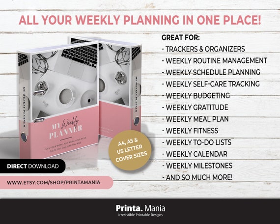 Calendars & Planners Paper & Party Supplies Paper Weekly Planner Cover Schedule Meal 3 Sizes ...