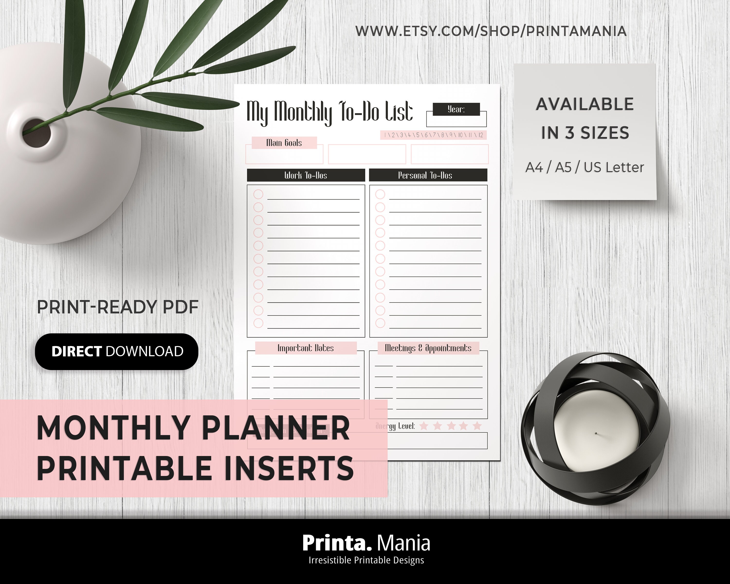 Monthly Planner Printable A4 A5 US Letter Business - Etsy