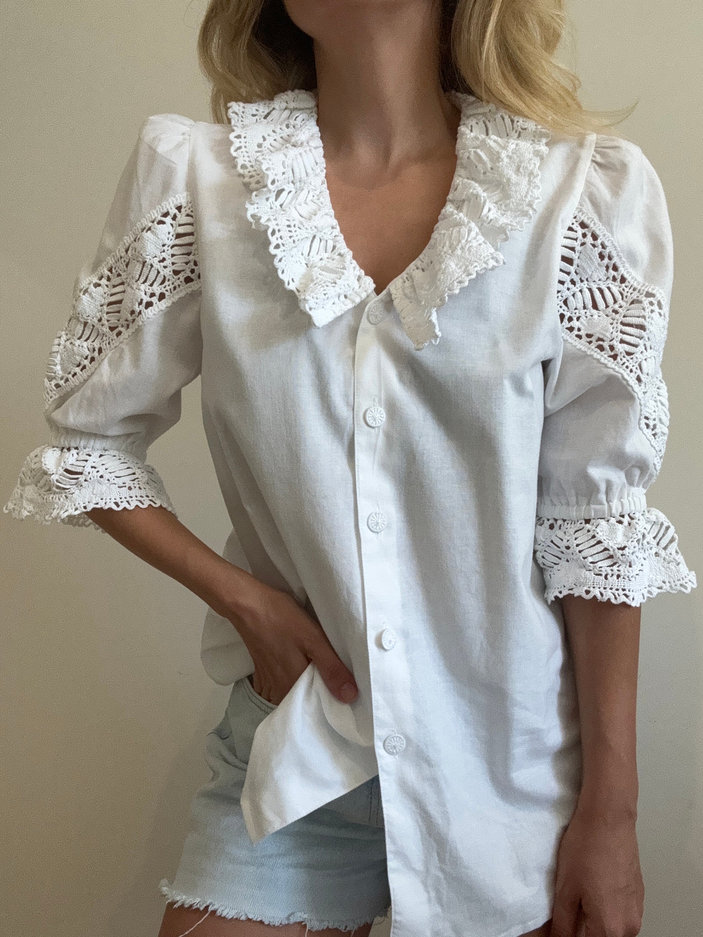Vintage White Lace Cotton Top, White Embroidery Top, Crochet Top - Etsy