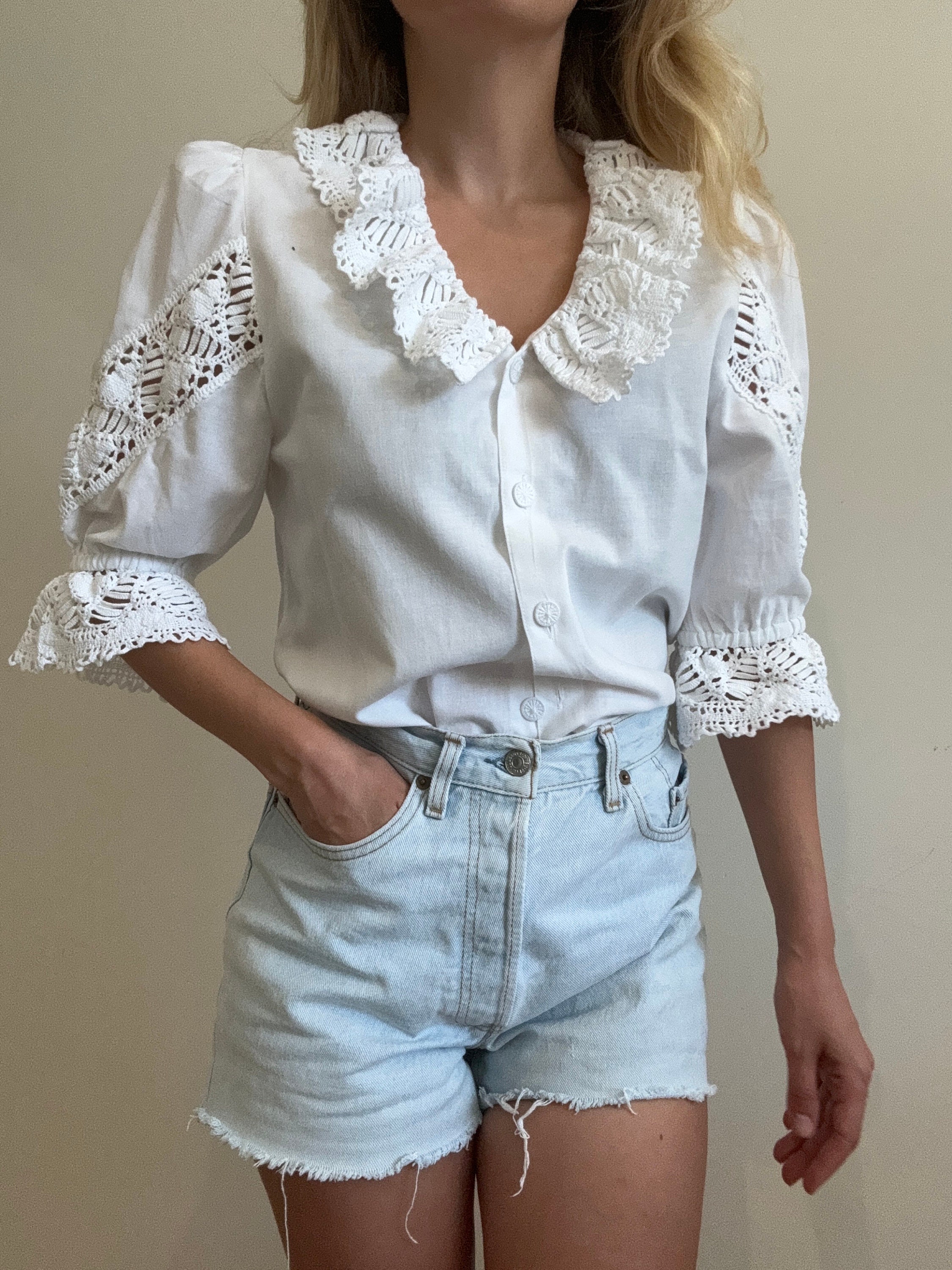 Vintage White Lace Cotton Top, White Embroidery Top, Crochet Top - Etsy
