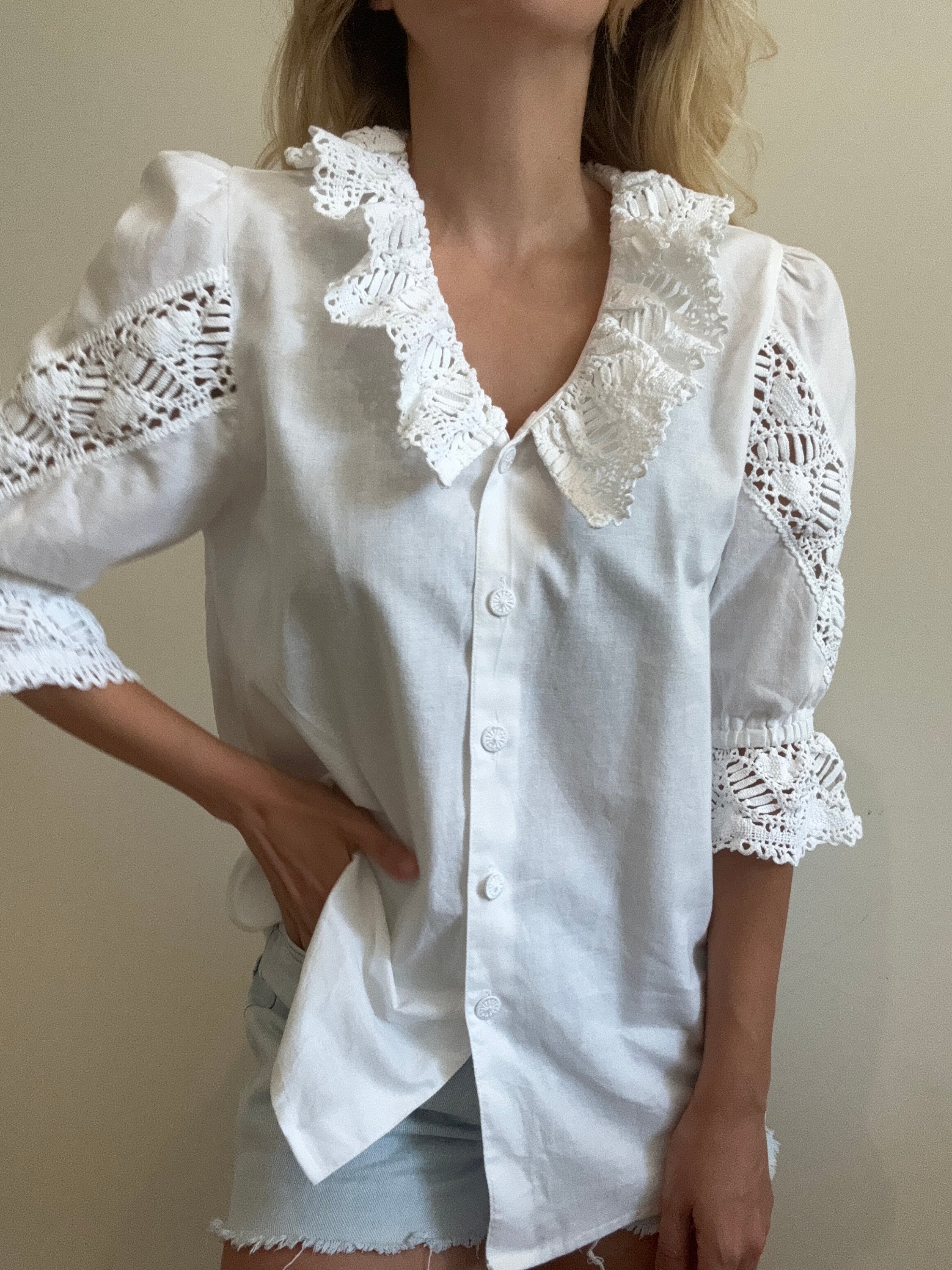 Vintage White Lace Cotton Top, White Embroidery Top, Crochet Top - Etsy