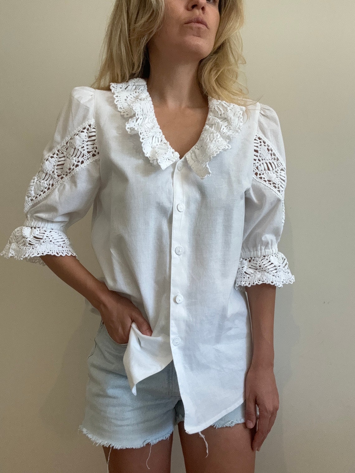 Vintage White Lace Cotton Top, White Embroidery Top, Crochet Top - Etsy