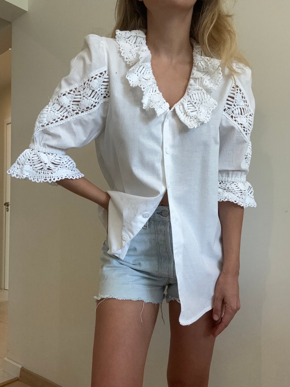 Vintage White Lace Cotton Top, White Embroidery Top, Crochet Top - Etsy