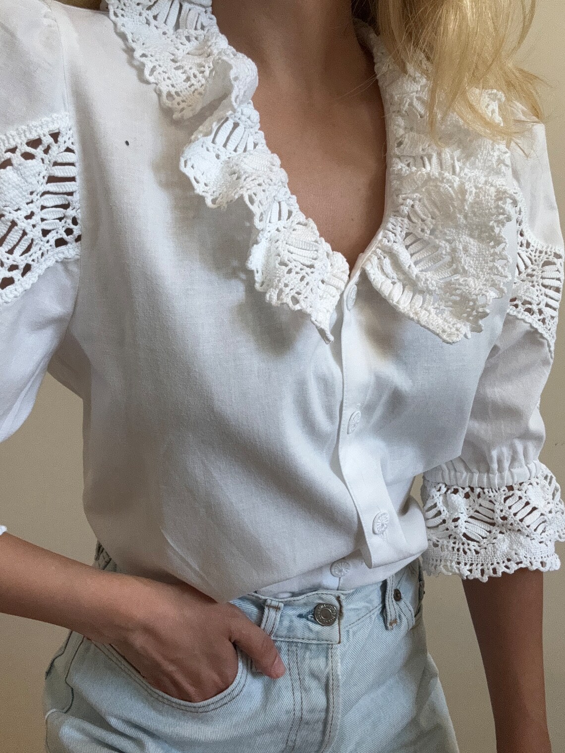 Vintage White Lace Cotton Top, White Embroidery Top, Crochet Top - Etsy