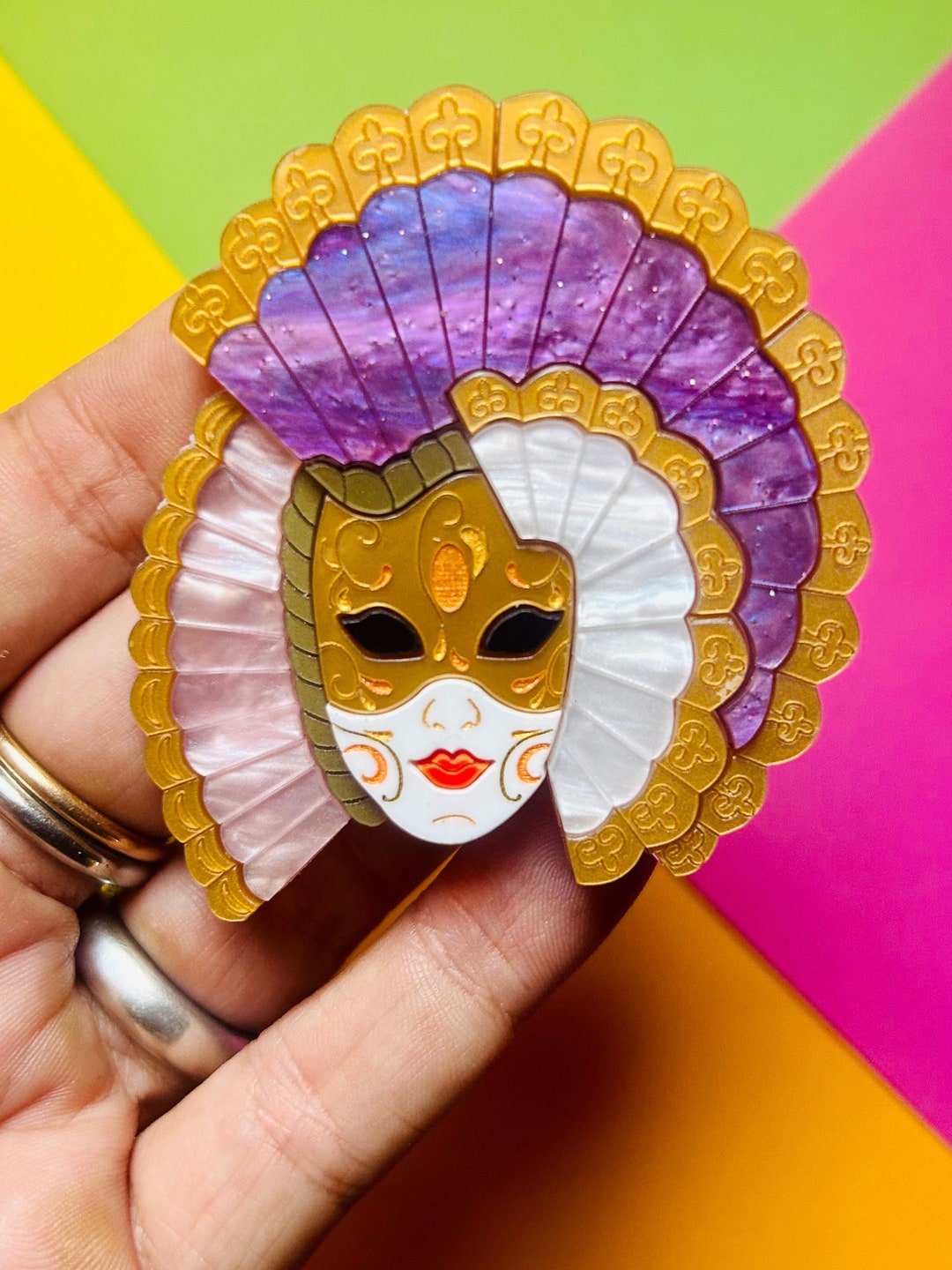CARNEVALE VENEZIANO COLLECTION Marble Pink Venetian Woman Mask Acrylic ...
