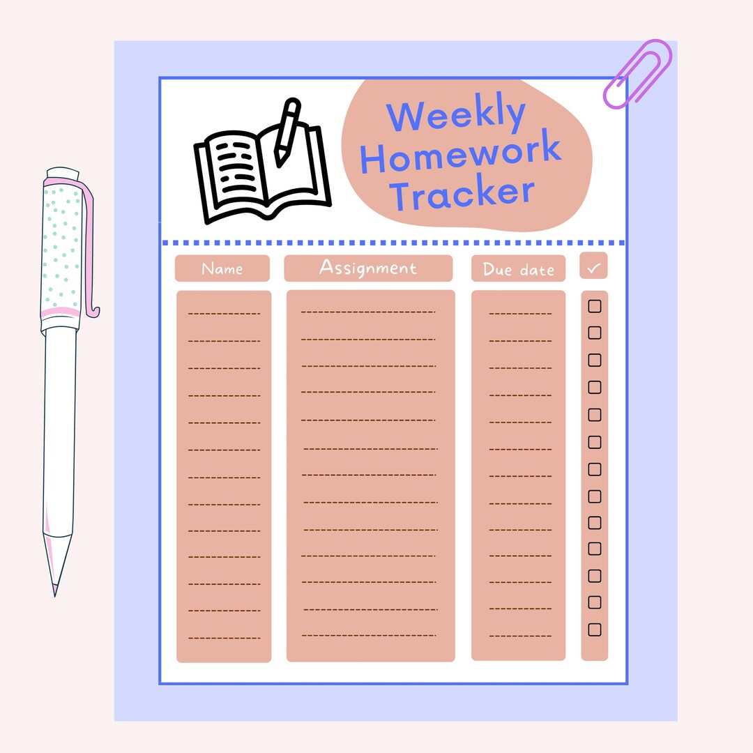 Weekly Homework Tracker Template - Etsy