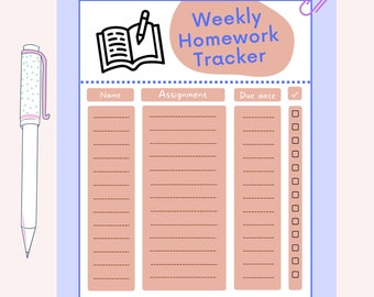 Homework Tracker Template | Us Letter Size | Ready to Print | Homework Tracker Sheet | Instant ...