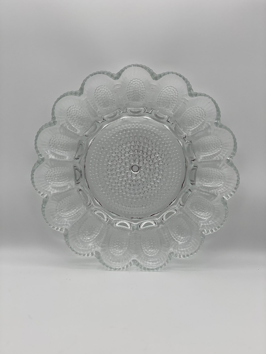Vintage Depression Clear Depression Glass Deviled Egg Plate Serving ...