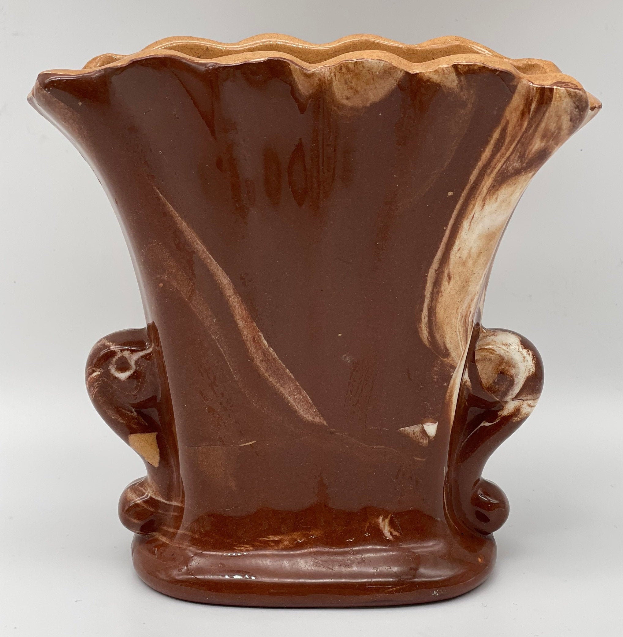 Vintage Art Deco Slag Glass Pottery Vase Chocolate Brown Swirl | Etsy