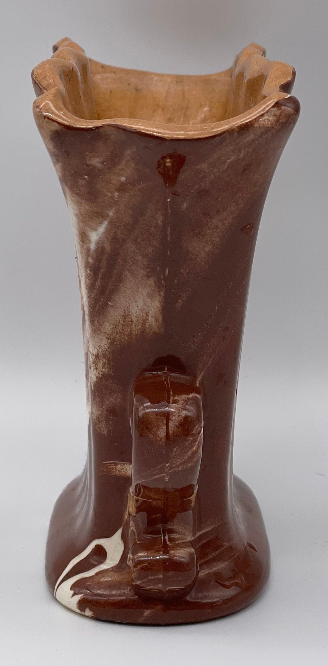 Vintage Art Deco Slag Glass Pottery Vase Chocolate Brown Swirl | Etsy