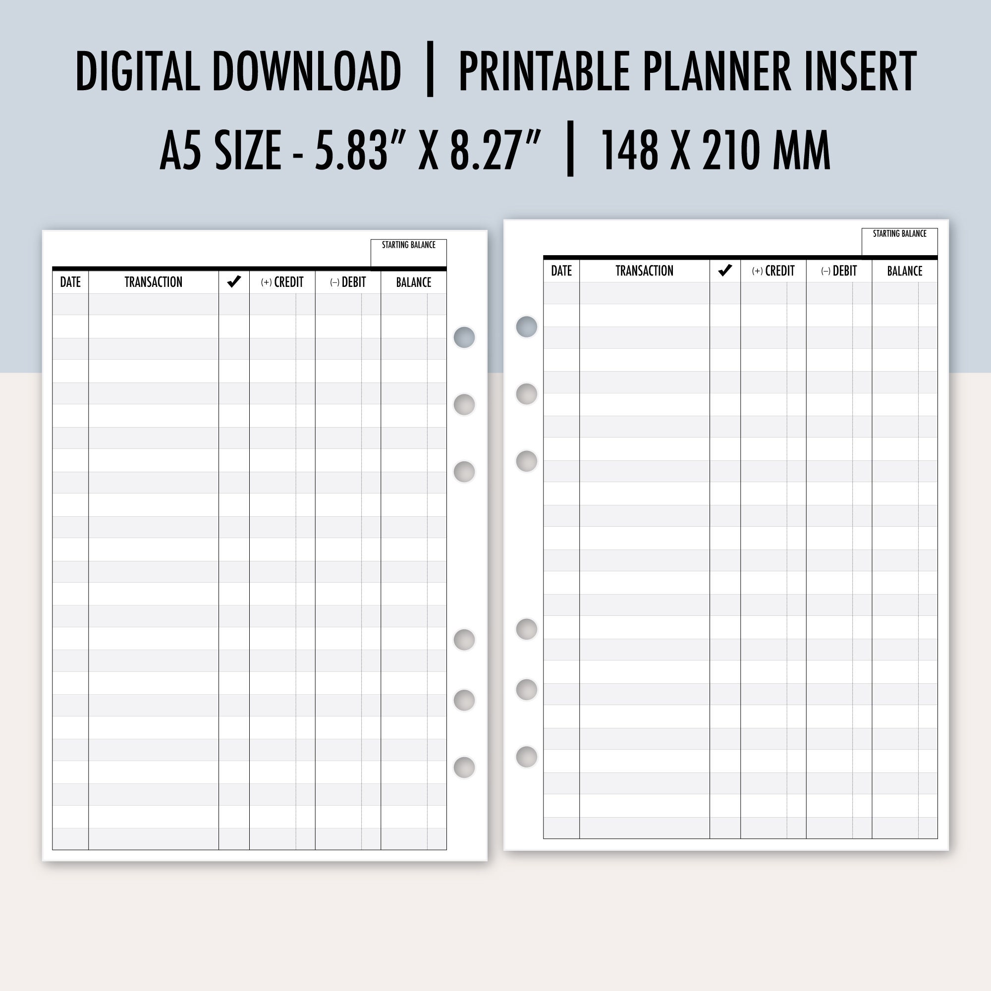 PRINTABLE A5 Checkbook Registers Planner Insert, Budget Tracker ...