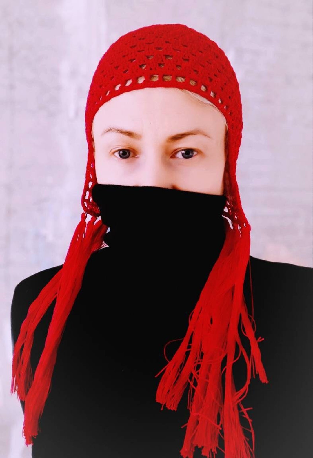 Red Crocheted Helmet With Tassels - Etsy
