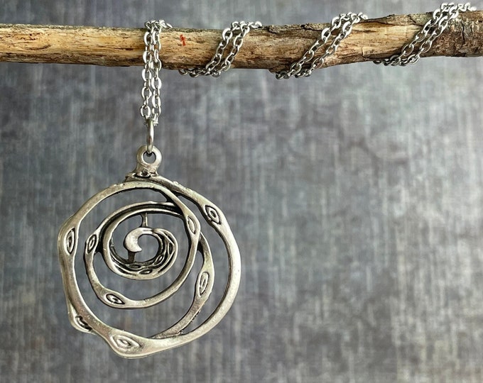Silver Boho Necklace / Swirl Pendant Necklace / Hippie Necklace ...
