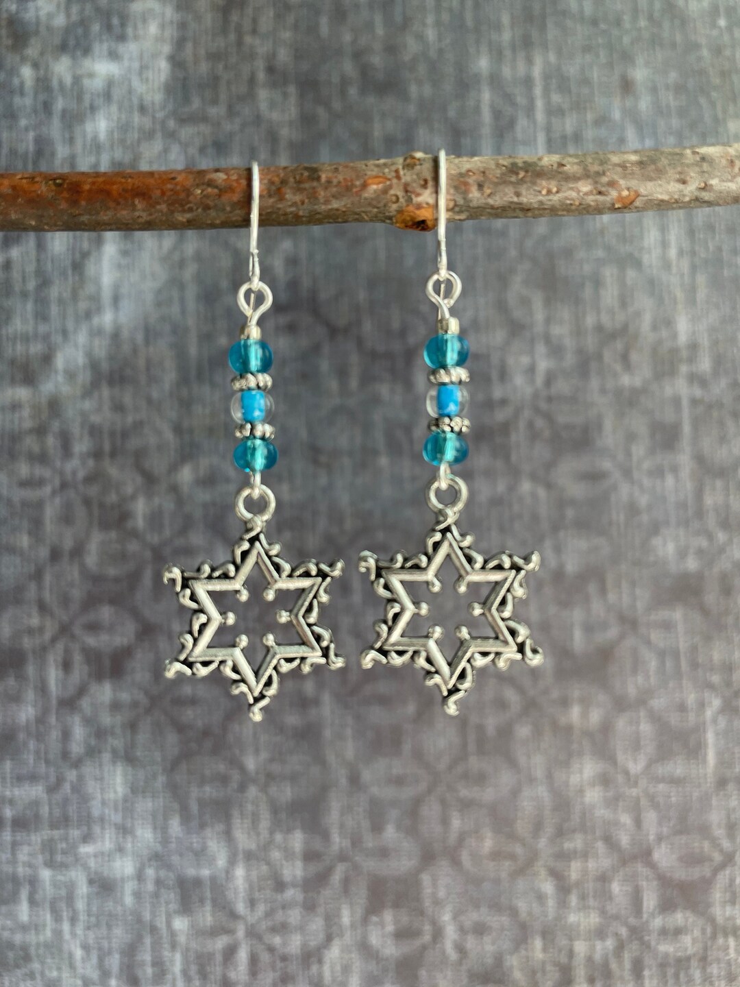 Snowflake Earrings / Blue and Silver Snowflake Earrings / Winter ...