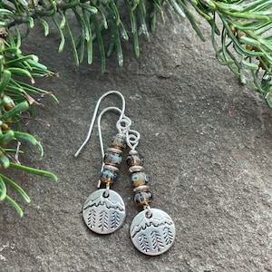 Rustic Silver Forest Earrings / Amber and Silver Dangle Earrings / Boho ...