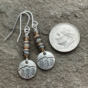 Rustic Silver Forest Earrings / Amber and Silver Dangle Earrings / Boho ...