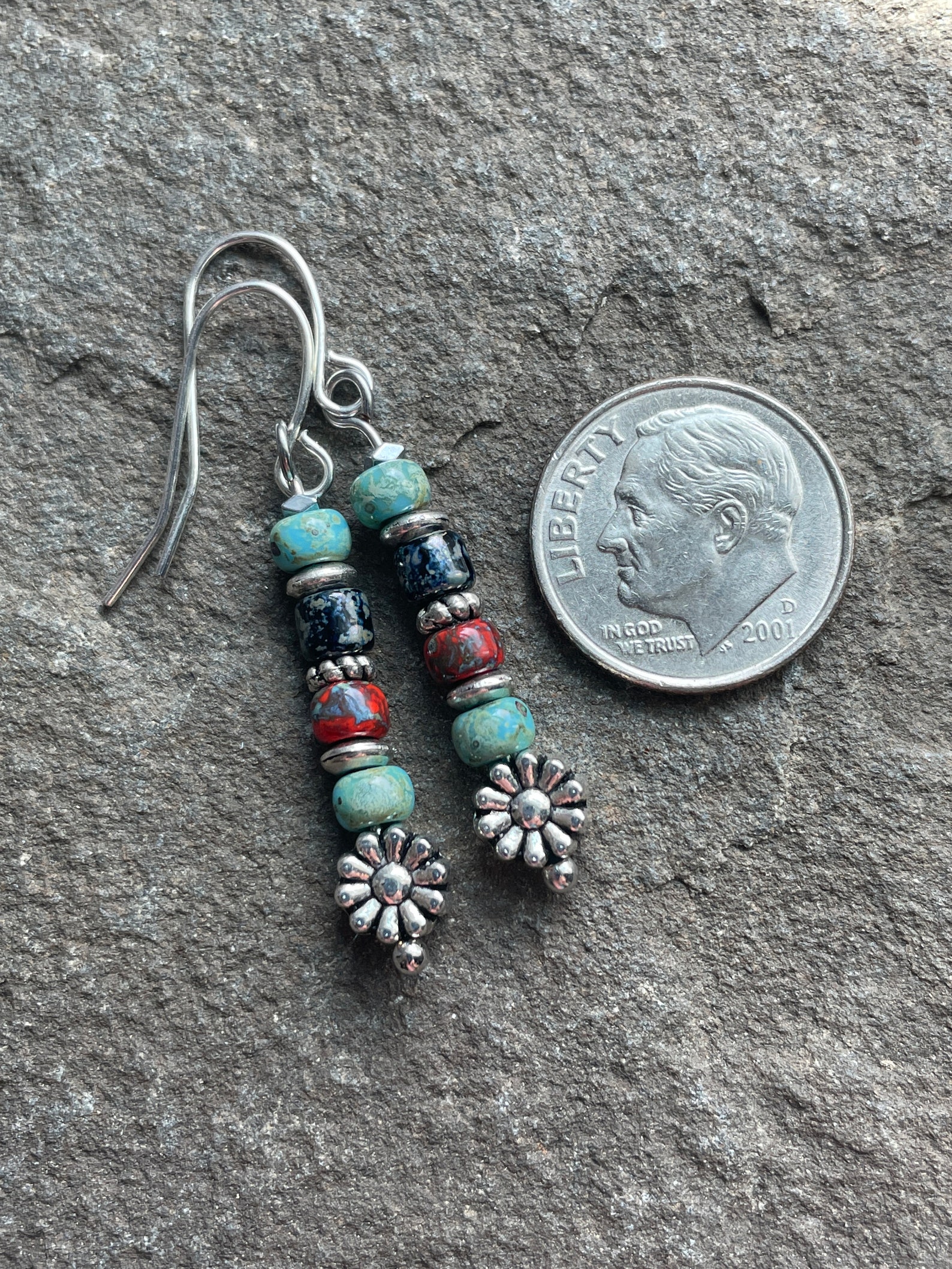 Boho Flower Earrings / Stack Earrings / Colorful Dangle - Etsy