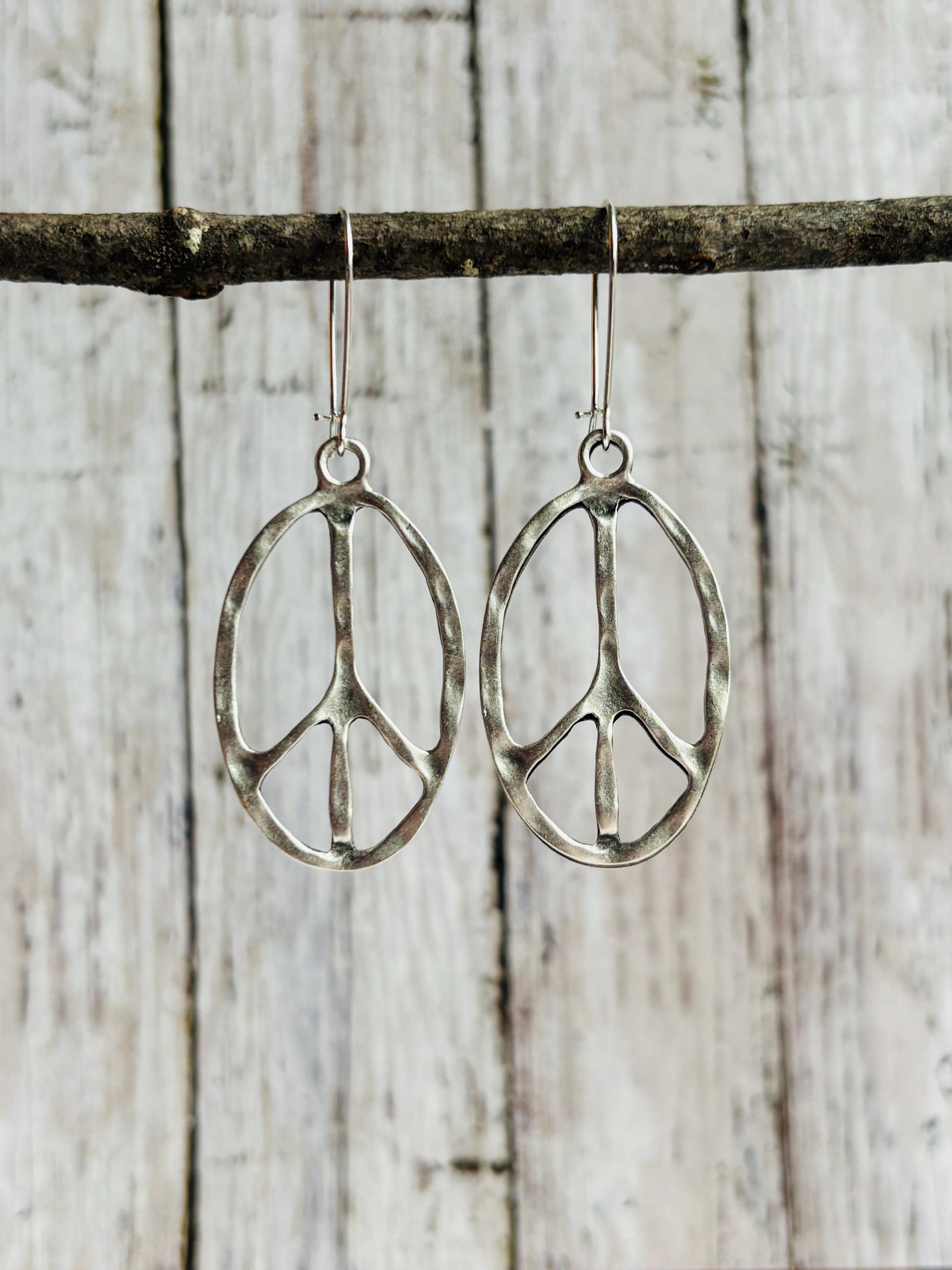 Big Peace Sign Earrings / Large Silver Dangle Earrings / Boho Peace ...