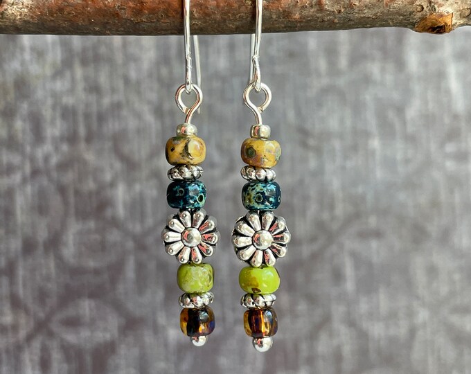 Flower Boho Earrings / Small Stack Earrings / Colorful Dangle Earrings ...