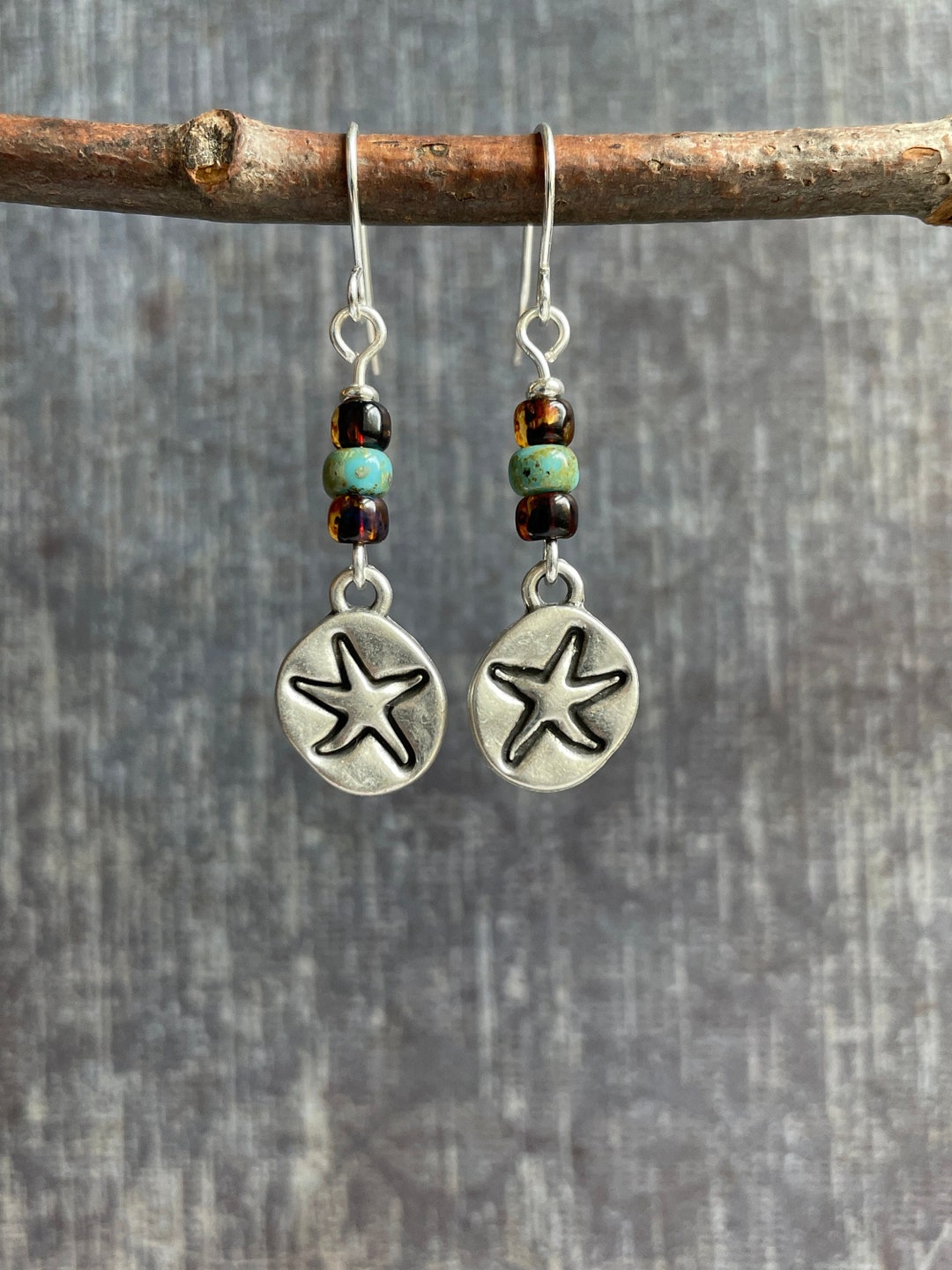Starfish Earrings / Ocean Earrings / Beach Earrings / Blue Dangle ...