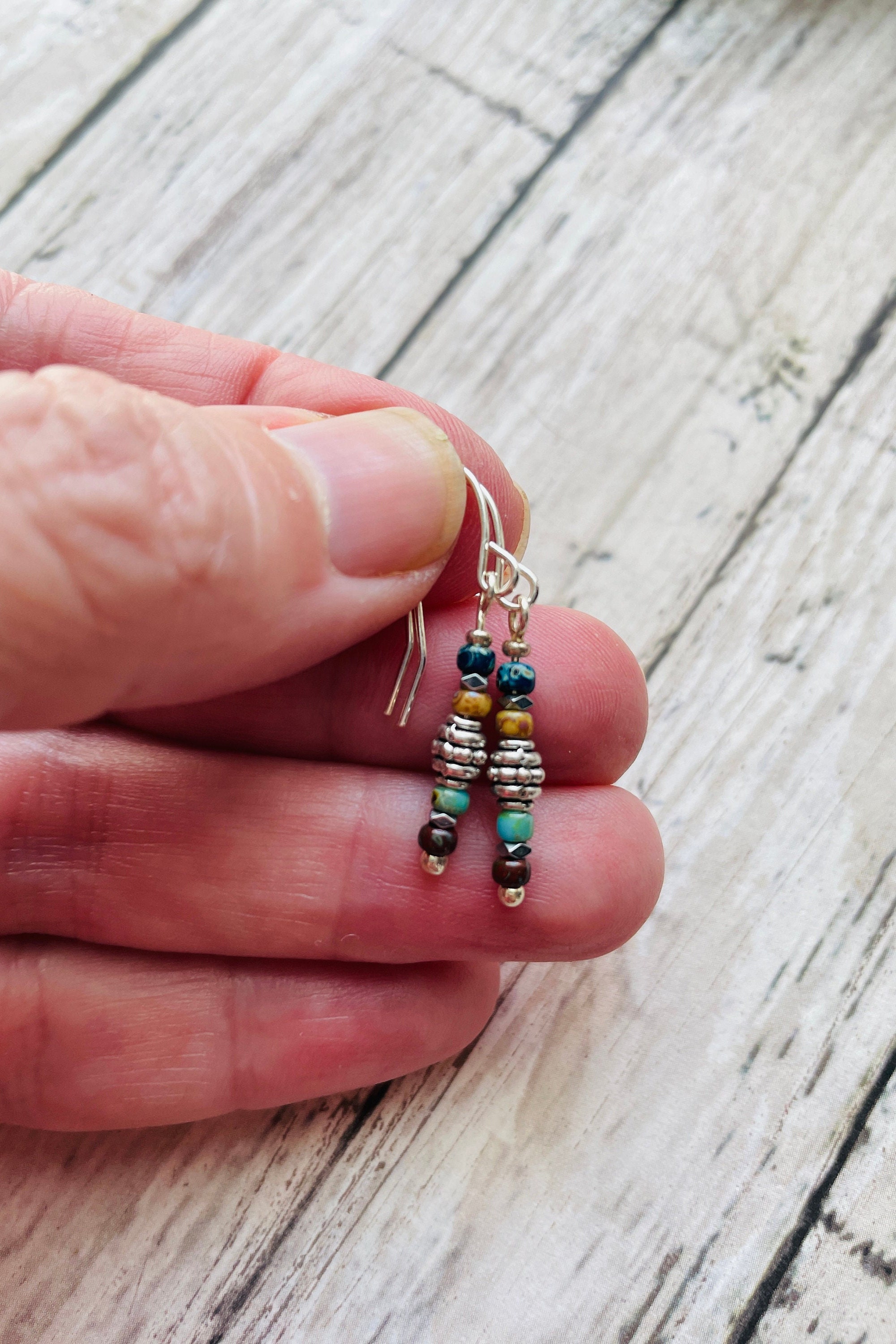 Tiny Boho Earrings / Dainty Stack Earrings / Silver Dangle - Etsy